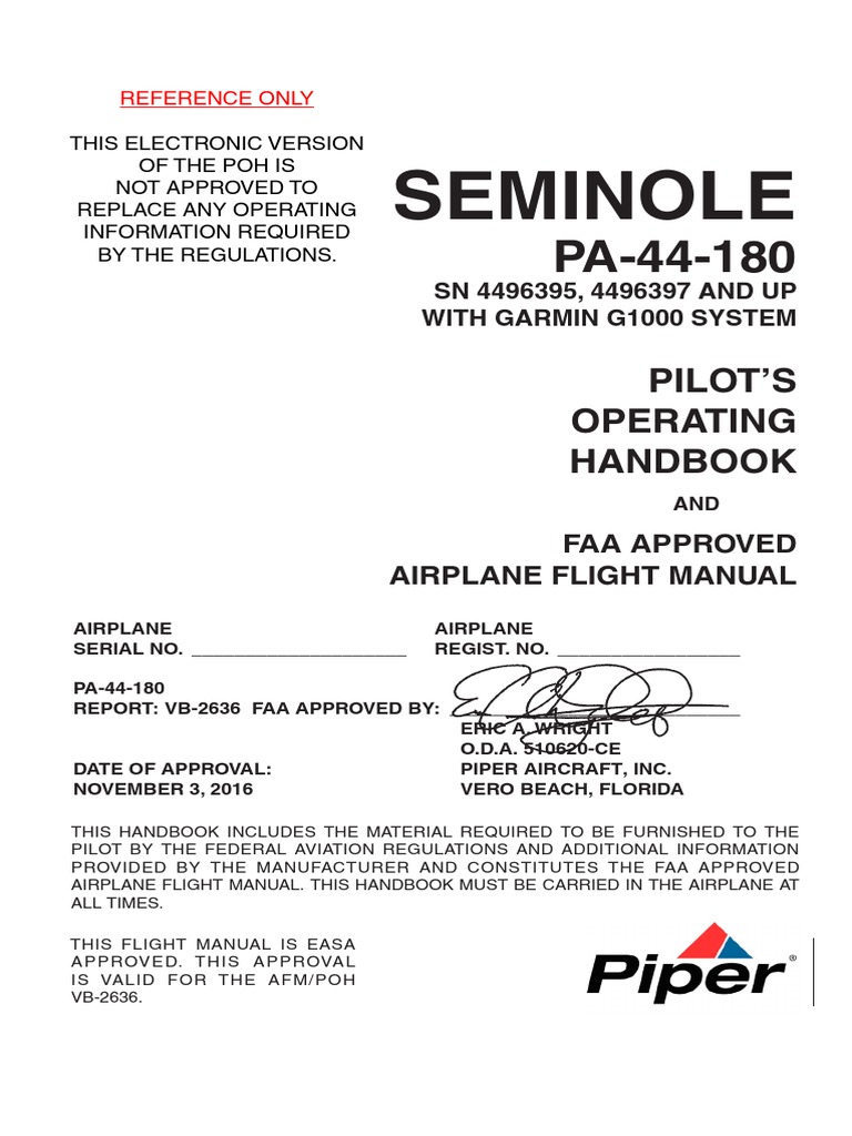 POH - PA44 Seminole G1000 NXi | PDF | Motor Oil | Aircraft