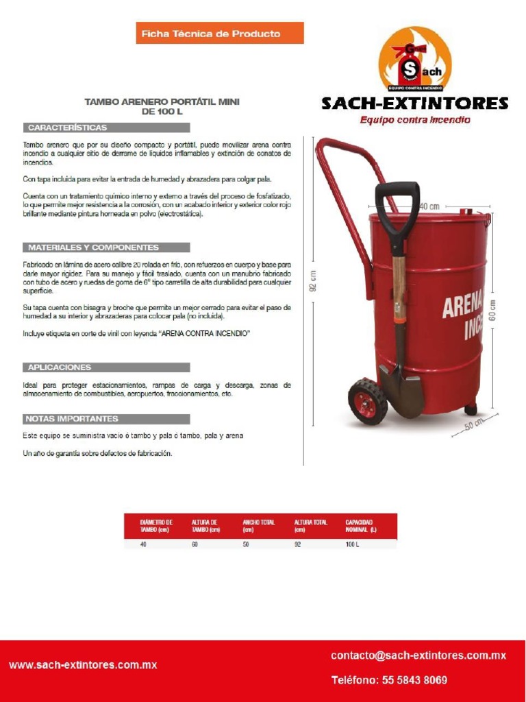 Ficha Técnica Tambo Arenero Portátil de 100 L | PDF