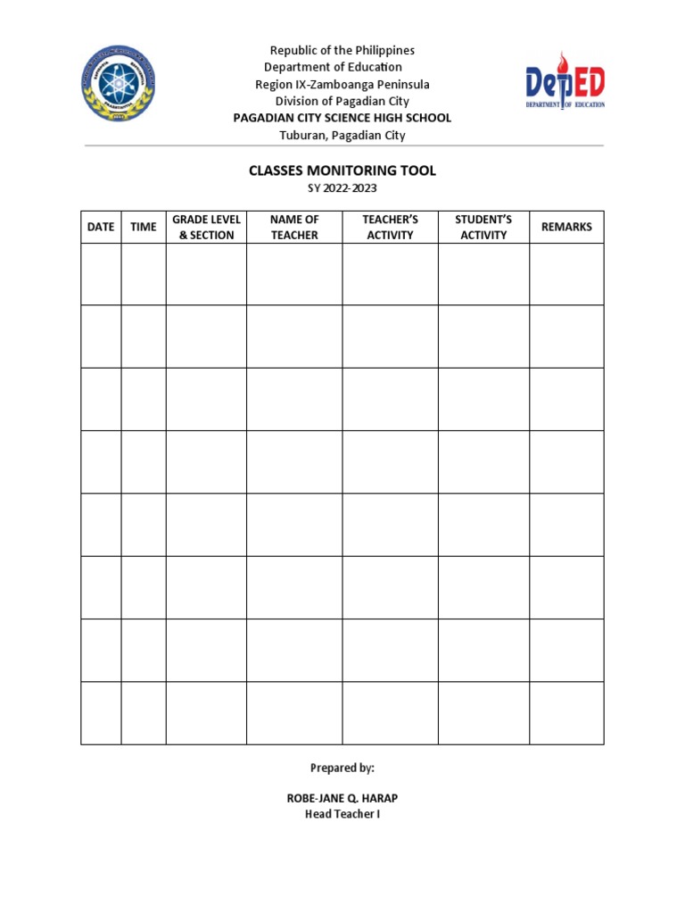 Class Monitoring Tool Template 2022-2023 | PDF