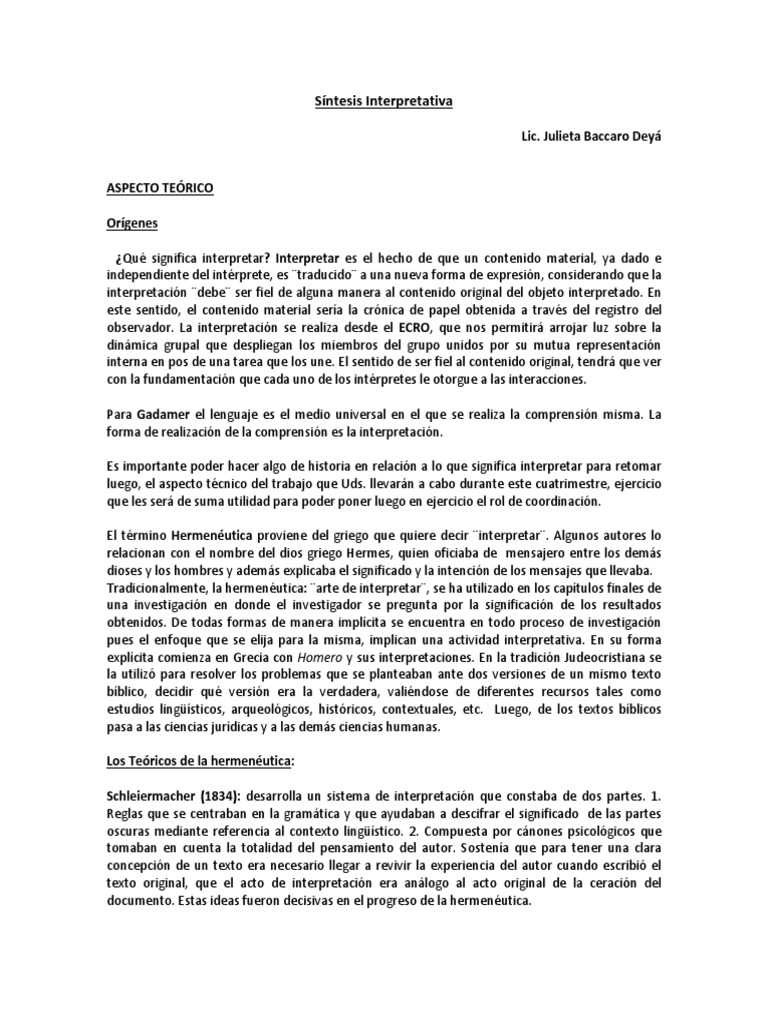 Sintesis Interpretativa-Lic - Julieta Baccaro Deya | PDF | Hermenéutica ...