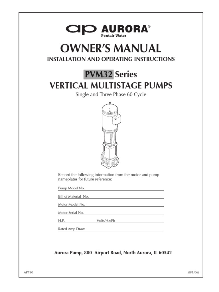 Manual de Instalación y Operación Bomba Jockey Aurora Mod - PVM32-6-2 | PDF | Pump | Valve