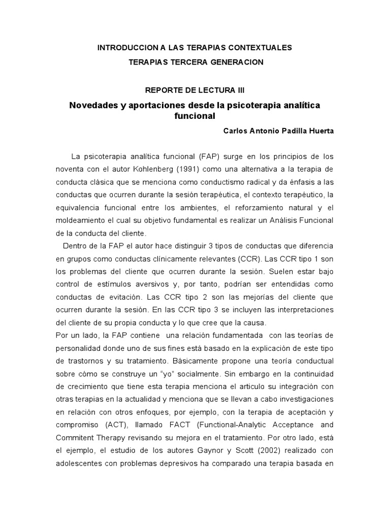 3er Reporte de Lectura | PDF | Psicoterapia | Sicología