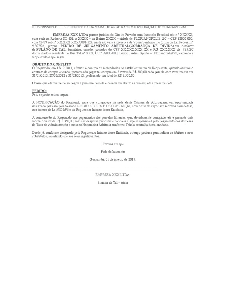 Modelo de Requerimento de Arbitragem | PDF