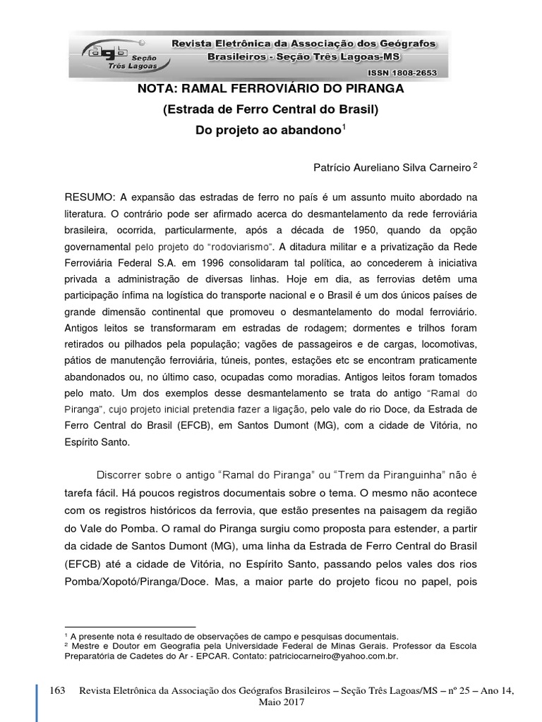 Desmantelamento do Ramal Ferroviário do Piranga | PDF | Brasil | Transporte ferroviário