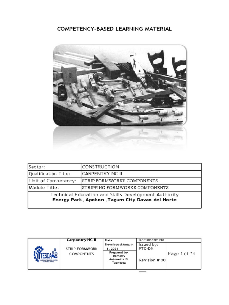 Carpentry CBLM Stripping Formwork Components | PDF | Carpentry | Concrete