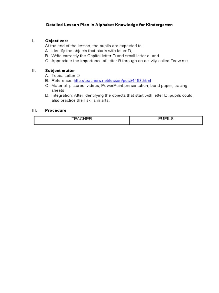 Detailed Lesson Plan For Kindergarten | PDF | Teachers | Communication