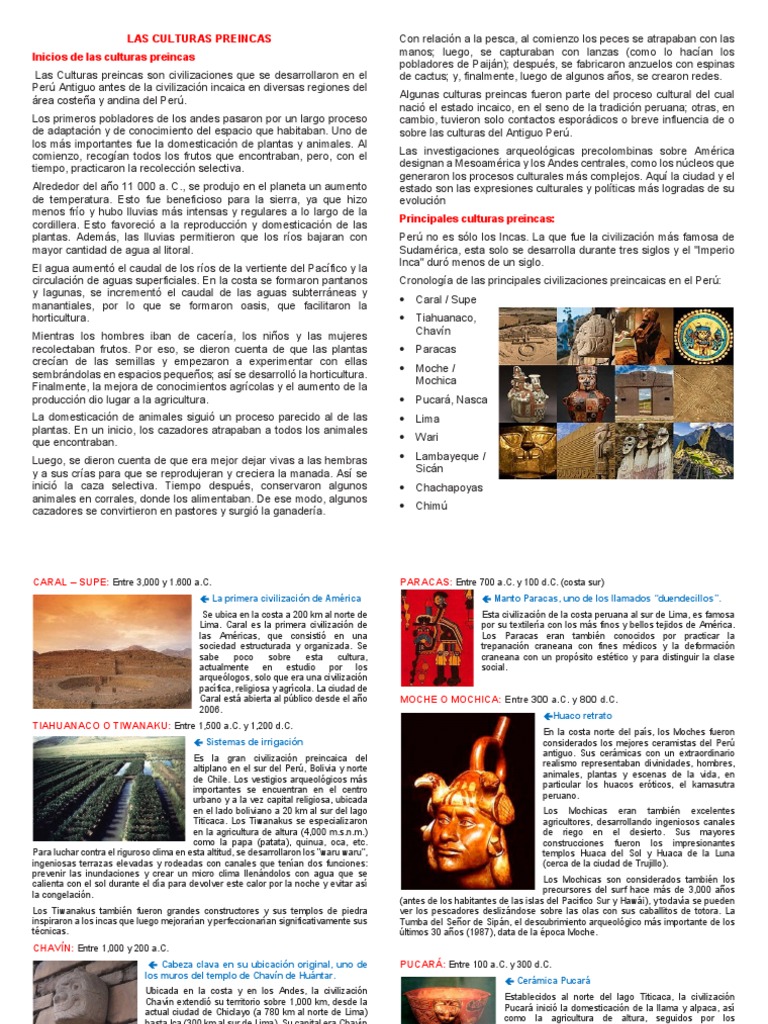 LAS CULTURAS PREINCAS 1° GRADOpdf | PDF | Perú | Imperio Inca
