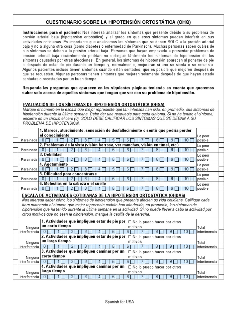 OHQ Scale - Spanish-USA | PDF | Síntoma | Presión sanguínea