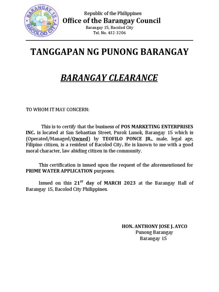 Tanggapan NG Punong Barangay | PDF