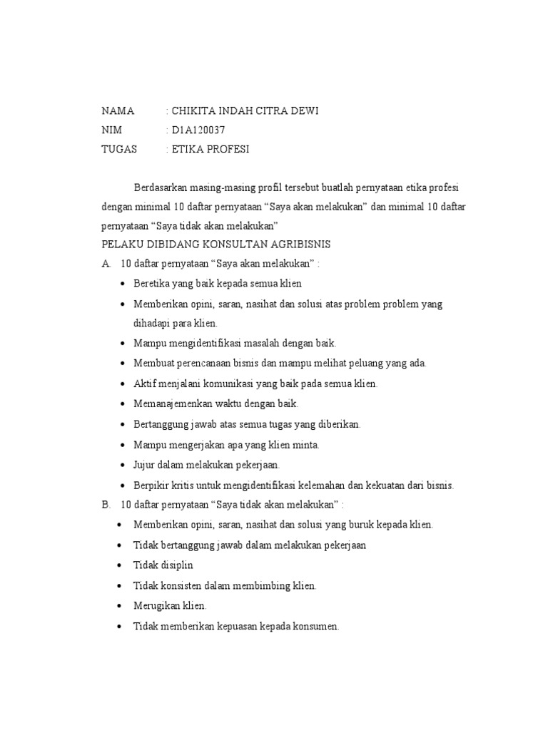 Tugas Etika Profesi Chikita Indah Citra Dewi | PDF