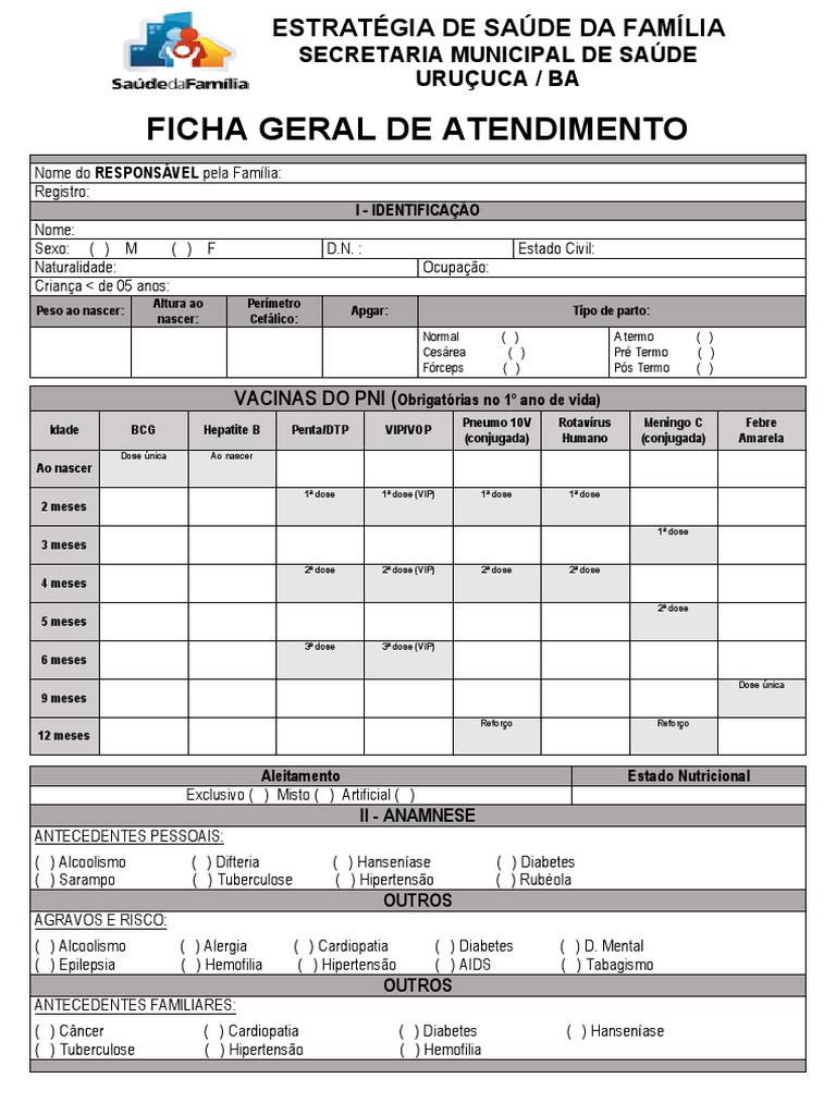 ESF - Ficha Geral de Atendimento | PDF | Pediatria | Imunologia