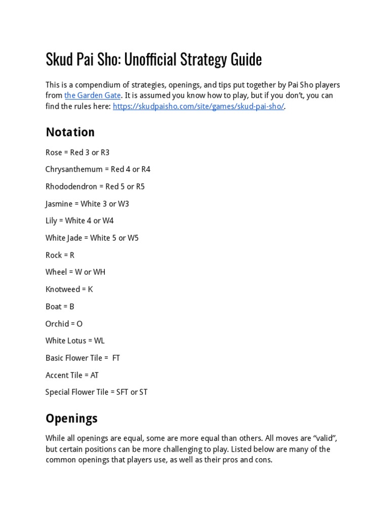 Skud Pai Sho: Unofficial Strategy Guide PDF | PDF