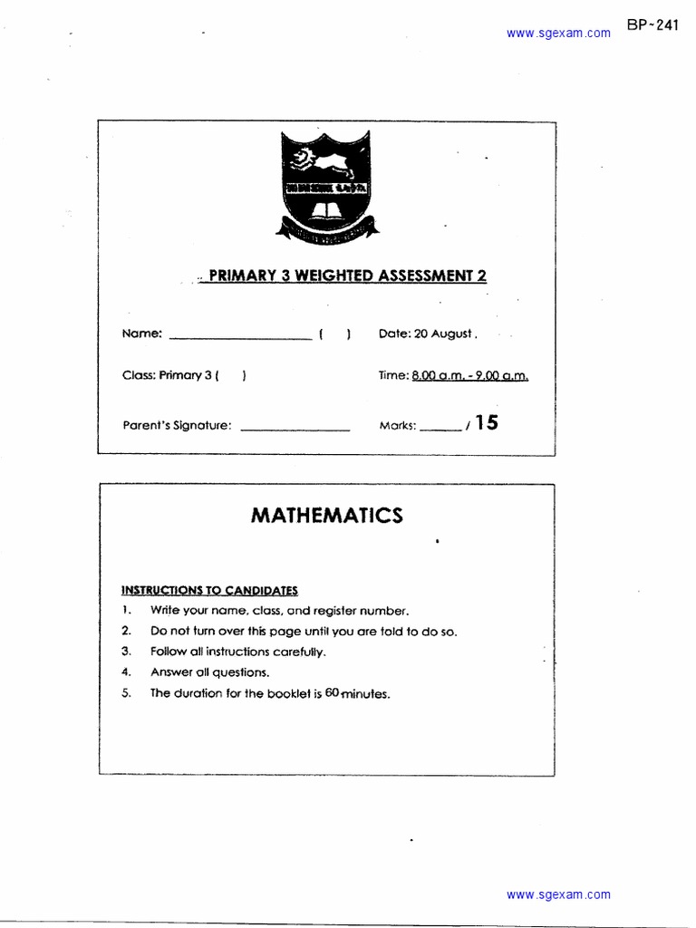 2022-P3-Maths-Weighted Assessment 2-Tao Nan | PDF