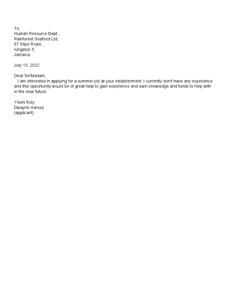 Summer Job Application | PDF