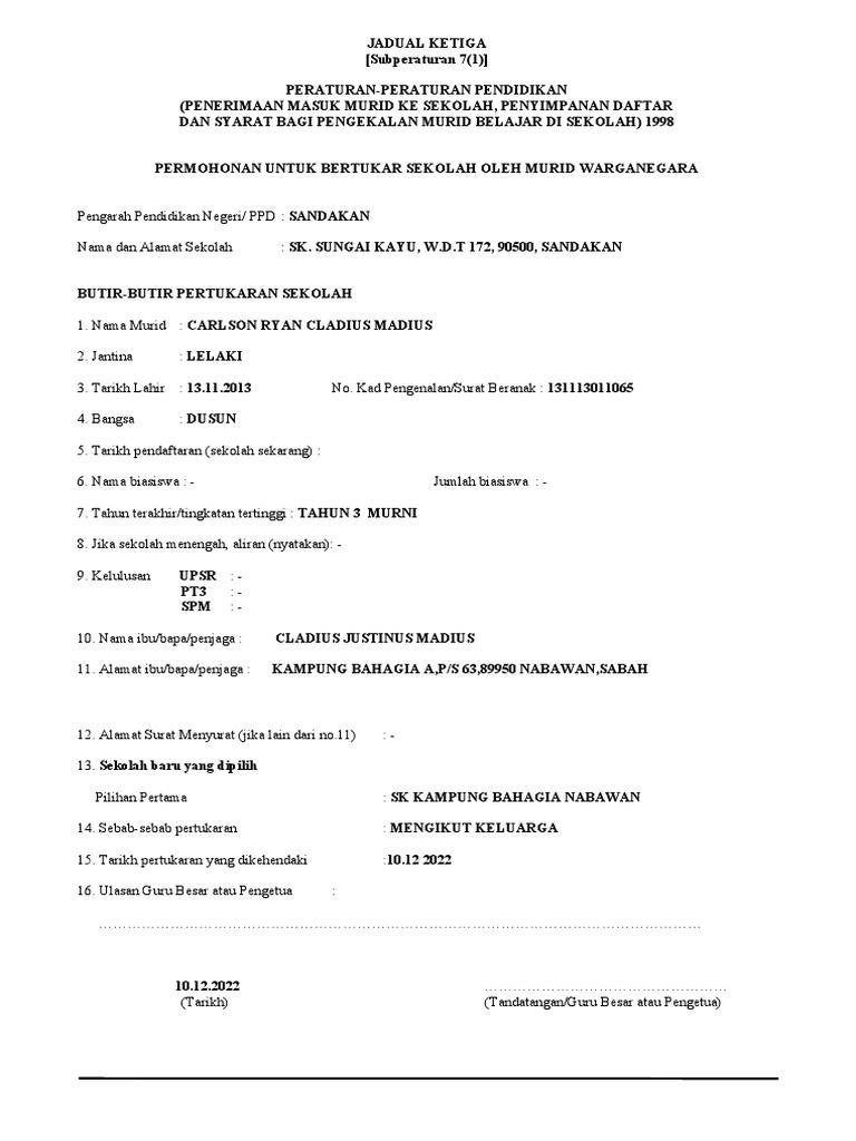 Borang P.U.(A) 275 PPD Sandakan | PDF