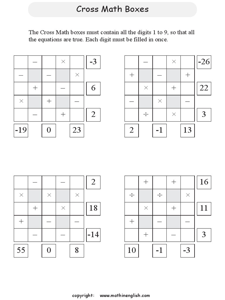 Cross Math 3 by 3 Hard | PDF