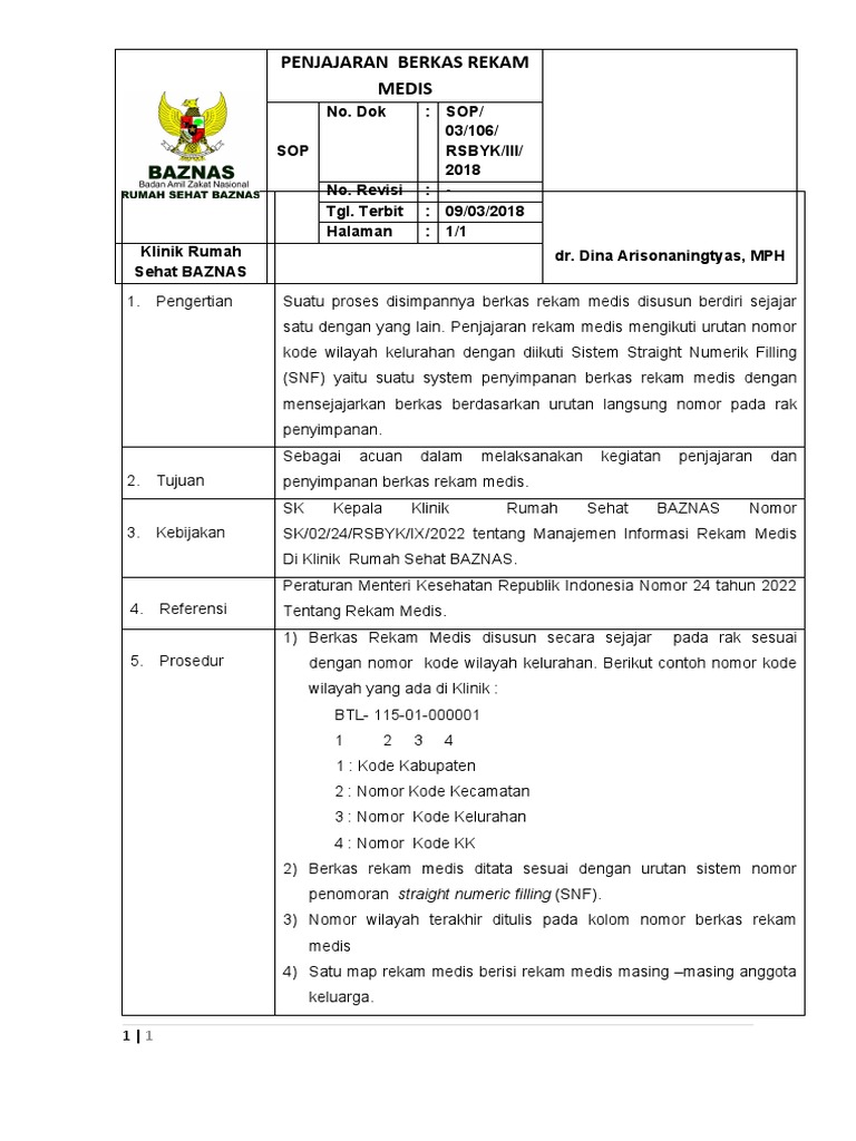 Sop Penjajaran Rekam Medis | PDF