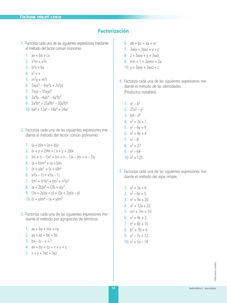 Ficha Factorización | PDF | Álgebra | Matemáticas