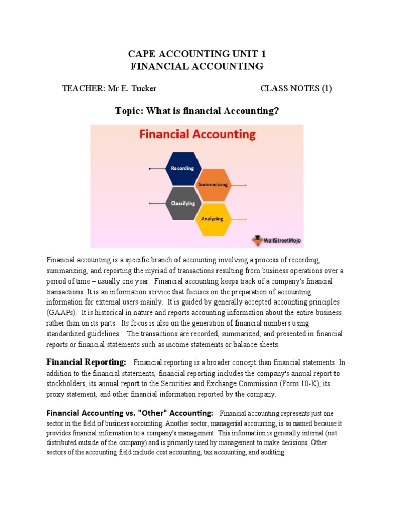 Cape Accounting Unit 1 Notes 1 Pdf Balance Sheet Accounting