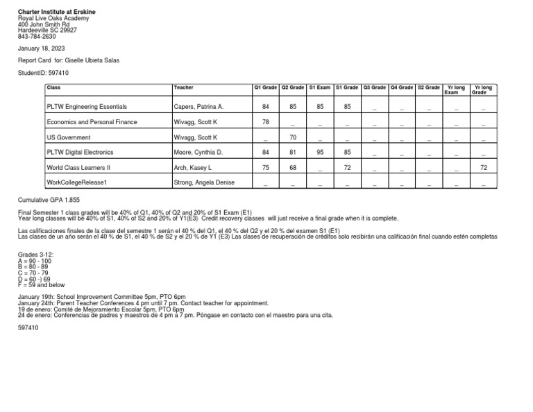 Report Card HS | PDF