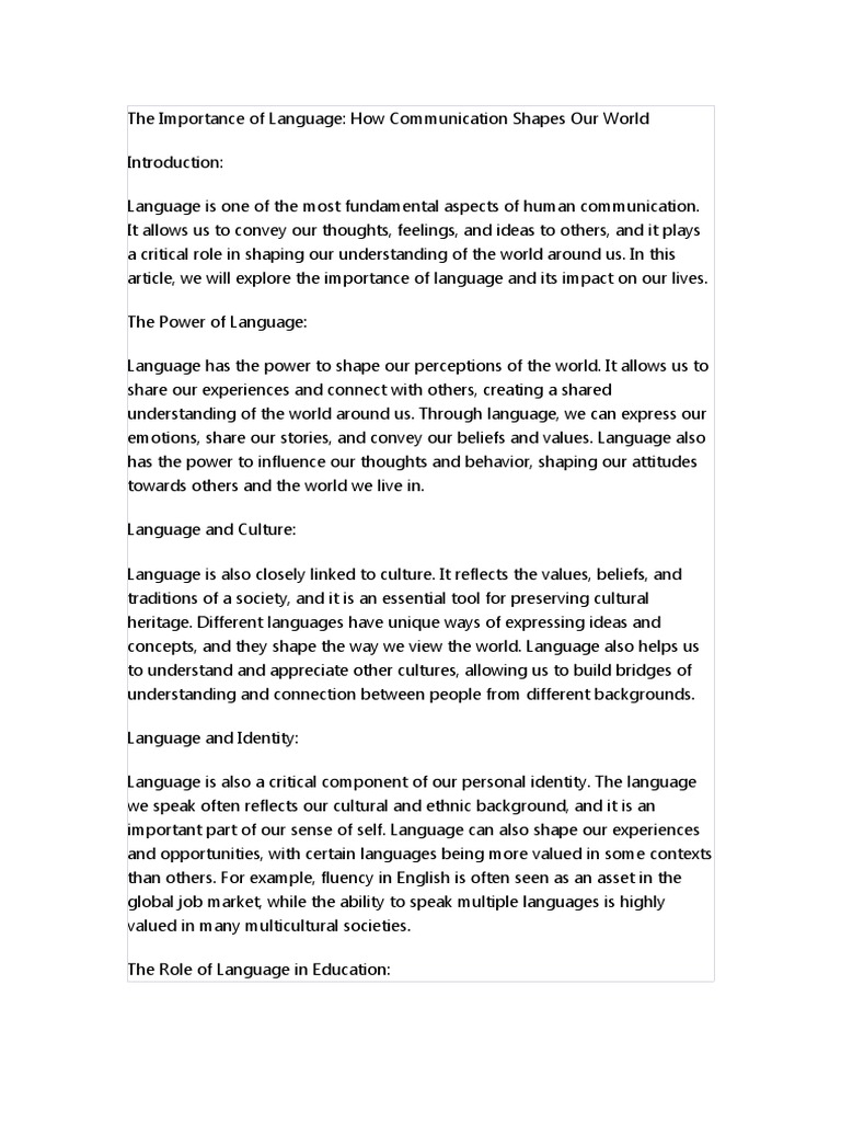 The Importance of Language - How Communication Shapes Our World | PDF ...