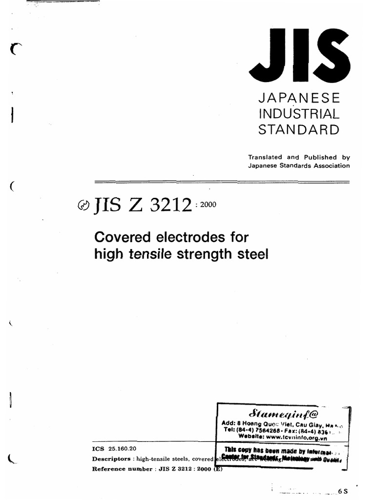 JIS Z 3212 - 2000 + A1 - 2007 Covered Electrodes For High Tensile ...