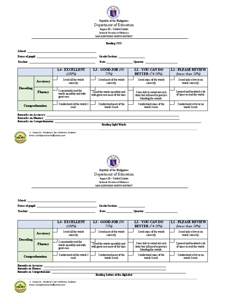 Reading Assessment Report Template | PDF | Fluency | Language Acquisition