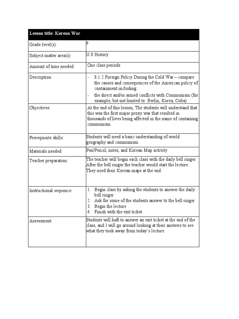 Korean War Lesson Plan | PDF | Science & Mathematics | History