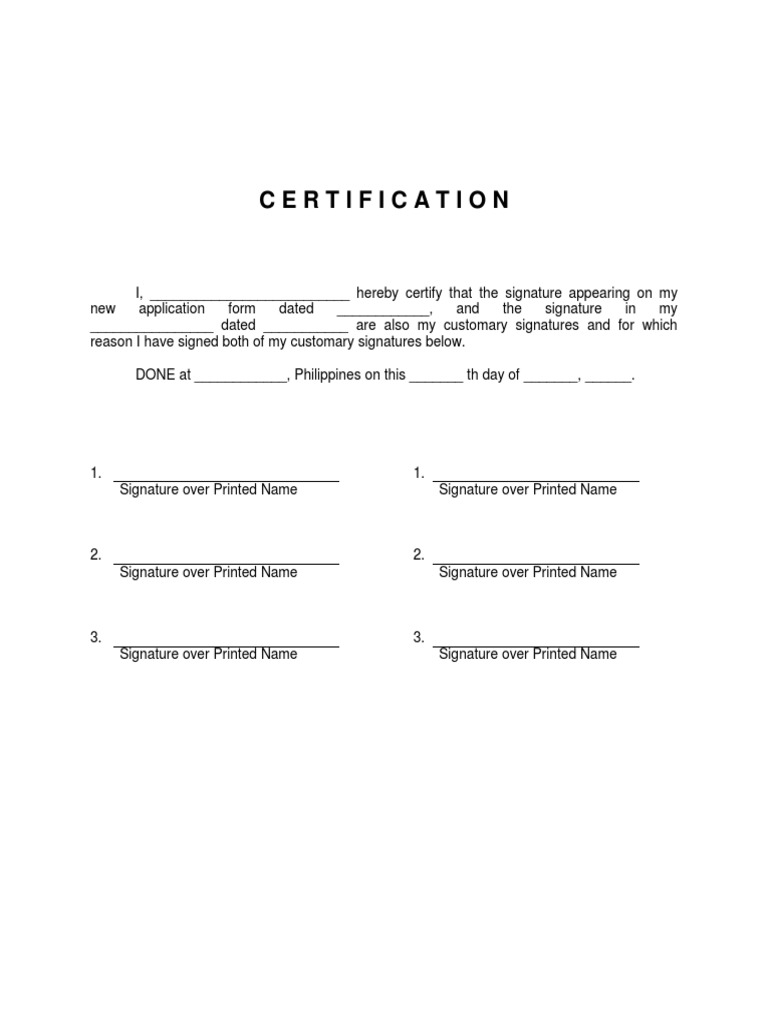 Certification of Customary Signatures | PDF