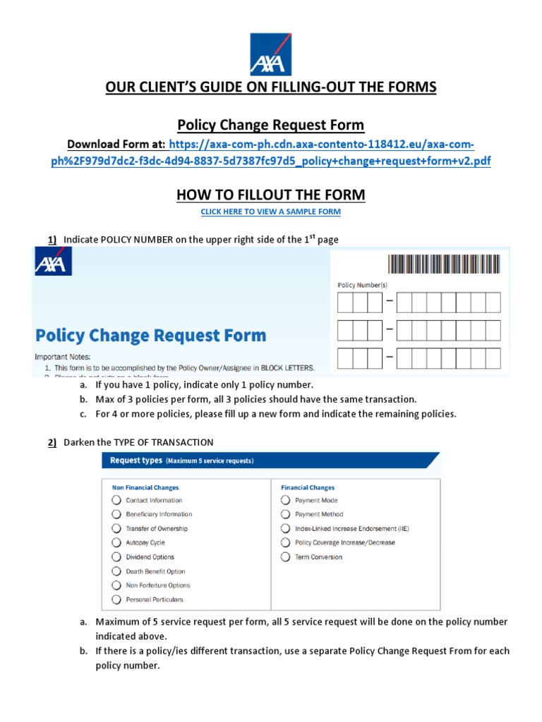 How to Fill Out the Policy Change Request Form | PDF | Insurance ...