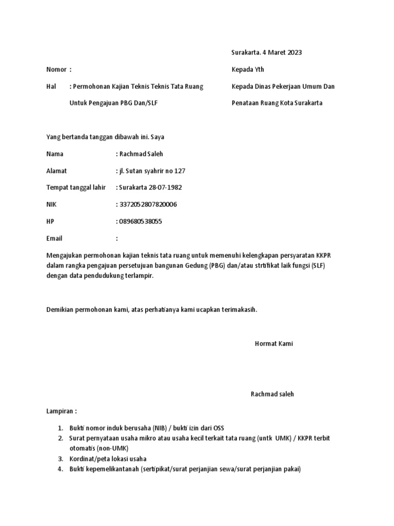 Surat Permohonan PBG | PDF