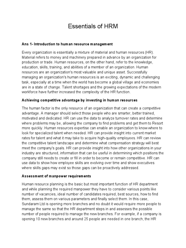 Essentials of HRM | PDF | Human Resource Management | Human Resources