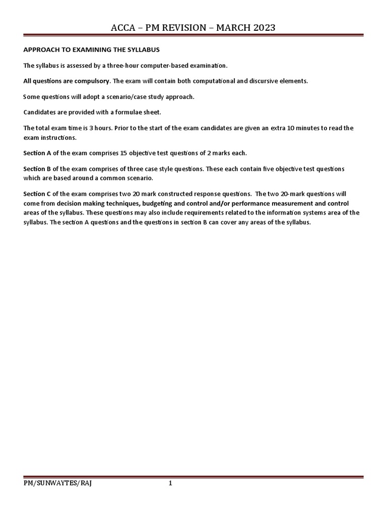 ACCA PM Revision Guide March 2023 | PDF | Cost | Profit (Economics)