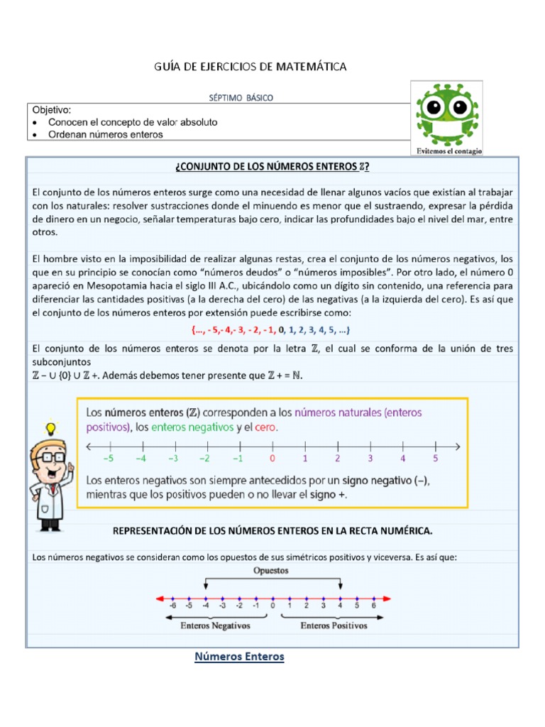 Guía Numeros Enteros 7º | Descargar gratis PDF | Entero | Teoría de los números