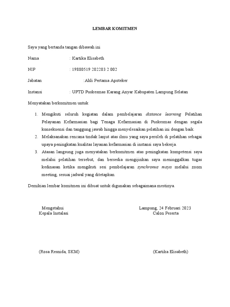 LEMBAR KOMITMEN.docx | PDF