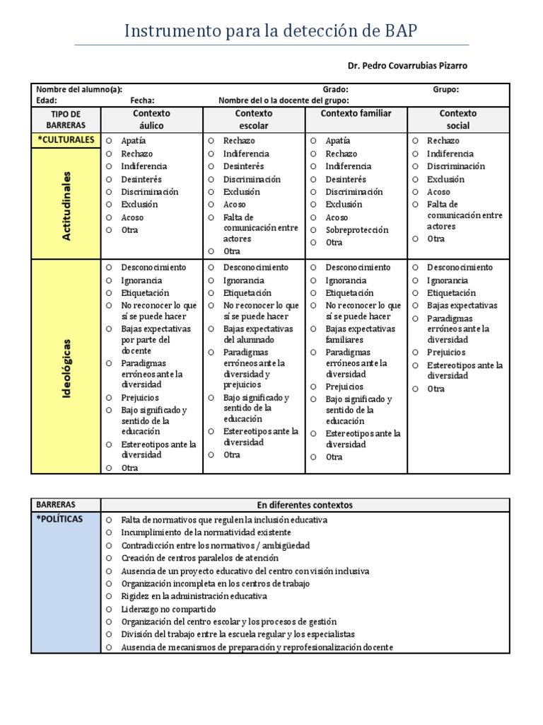 Instrumento para La Detección de BAP PDF | PDF | Enseñando | Inclusión (Educación)