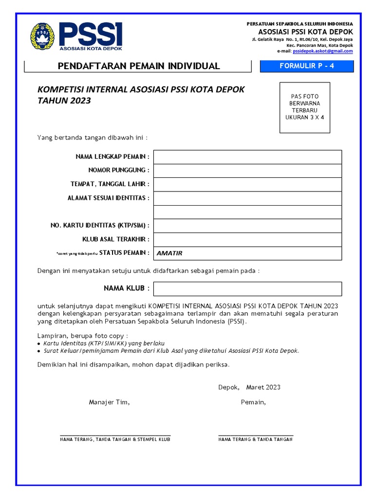 FORM P4 Individual Pemain | PDF