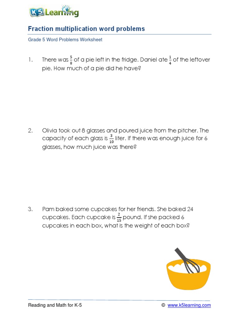 Grade 5 Word Problems Multiplying Fractions A | Download Free PDF ...