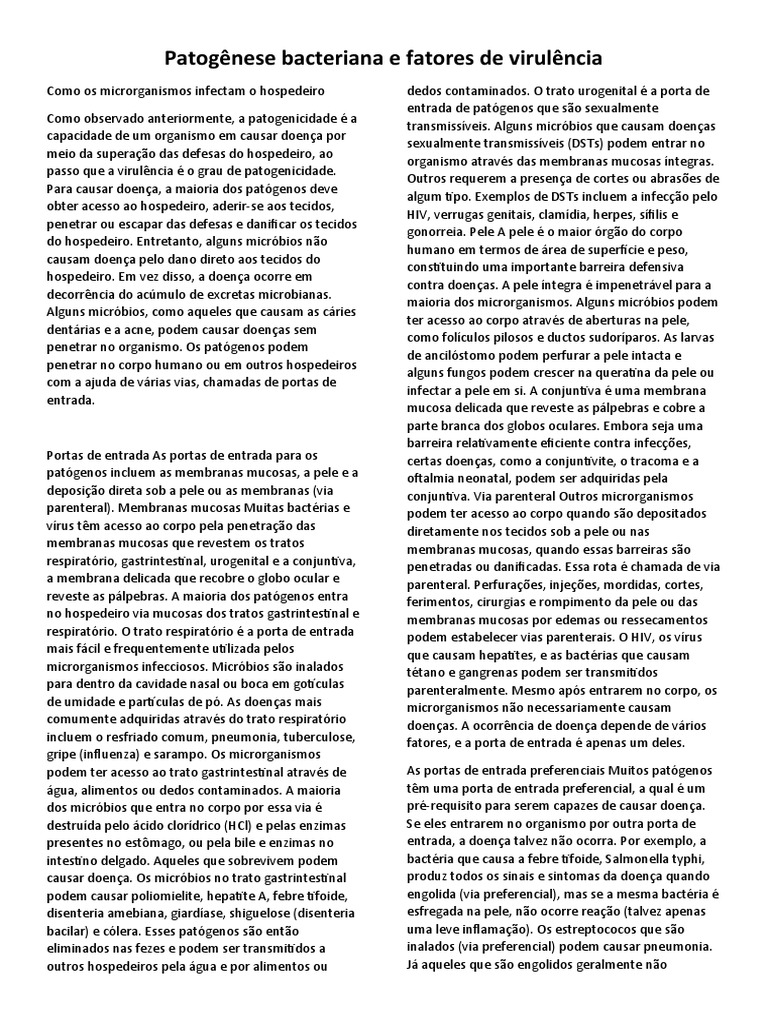 Patogênese Bacteriana e Fatores de Virulência | PDF