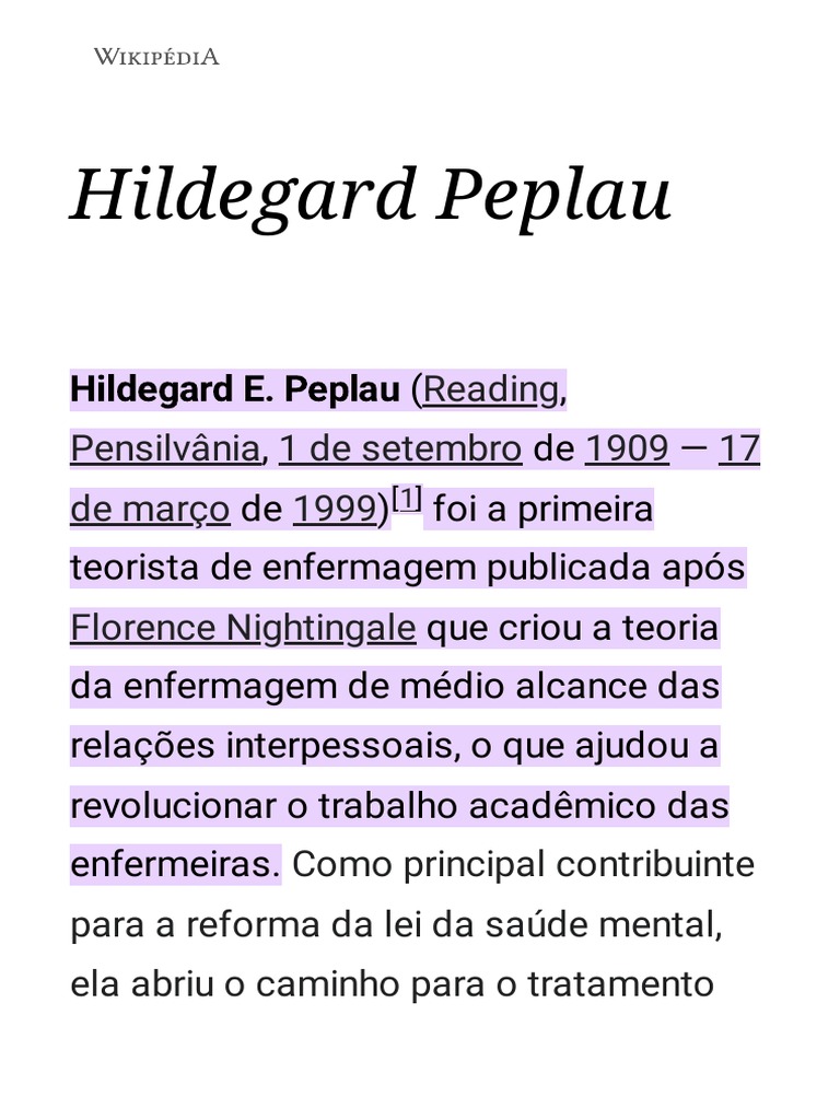 Hildegard Peplau - Wikipédia, A Enciclopédia Livre | PDF | Sistema de ...