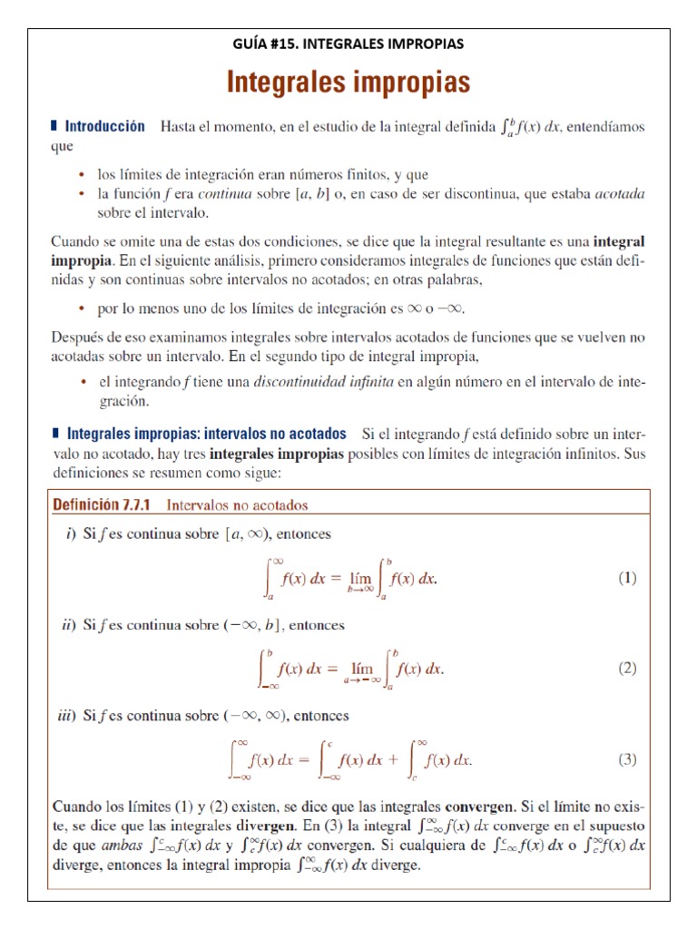 Guía #15. Integrales Impropias | PDF