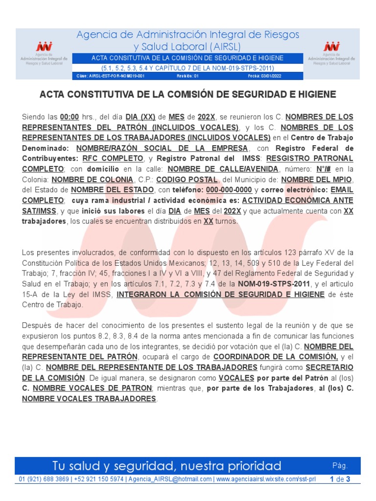 AIRSL-EST-FOR-NOM019-001 - Acta Constitutiva CSH - Docx - Documentos de Google | PDF | Gobierno