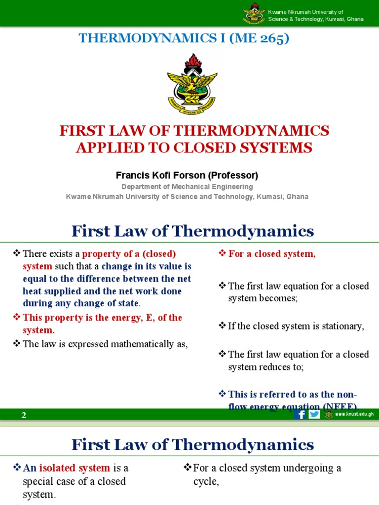 ME 265 Lecture Slides 2 (First Law of Thermodynamics-Closed System ...