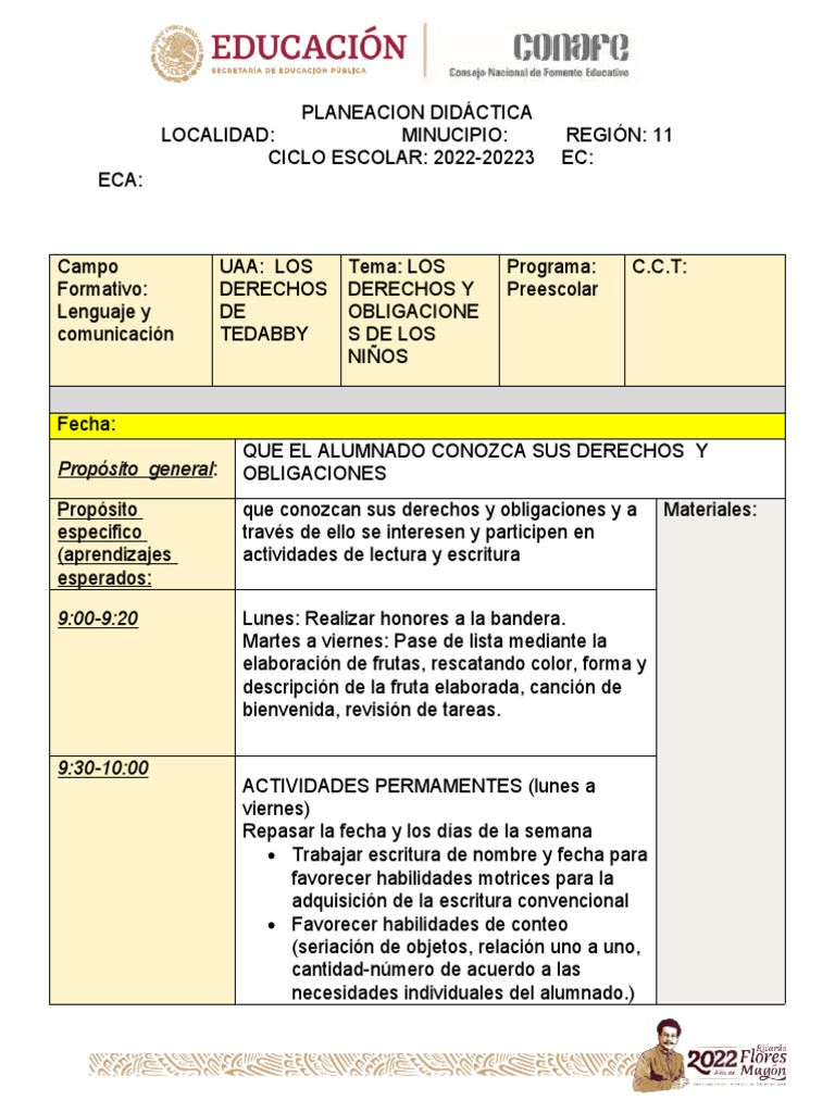 Planeación Conafe 2do Trimestre | PDF | Educación de la primera infancia | Alimentos