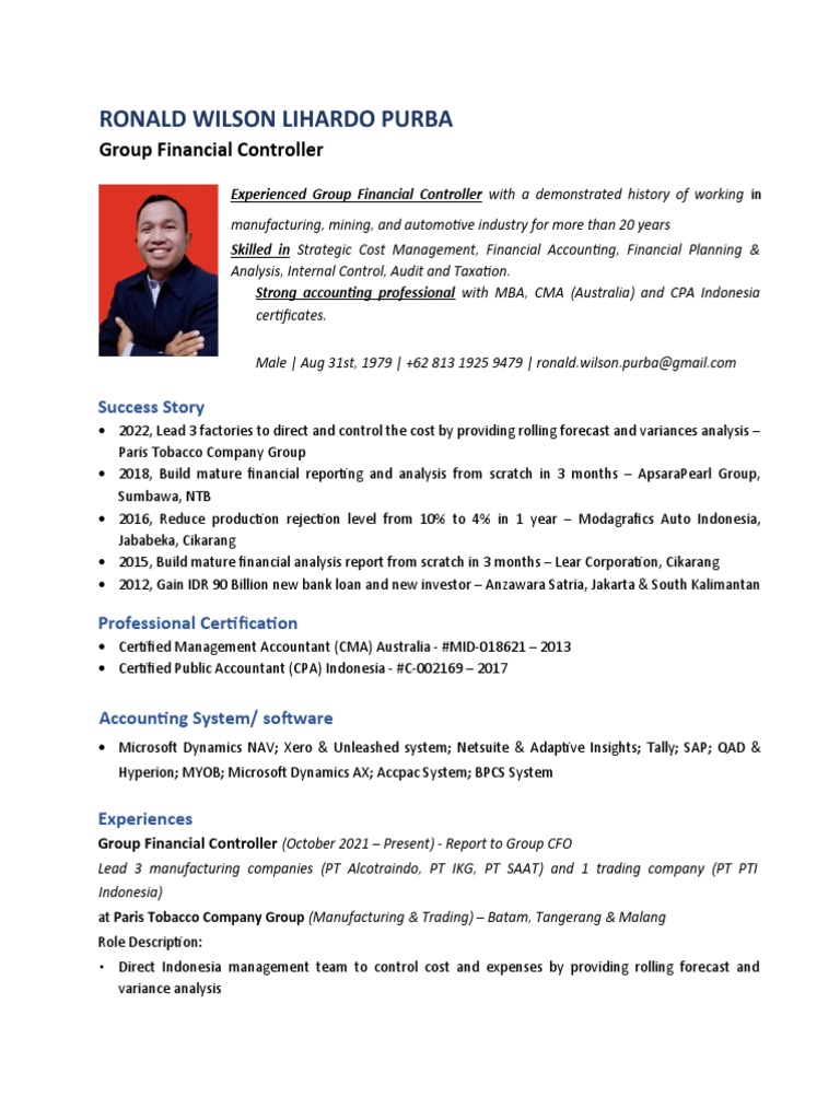 CV Ronald Purba 2022 | PDF | Financial Statement | Capital Expenditure