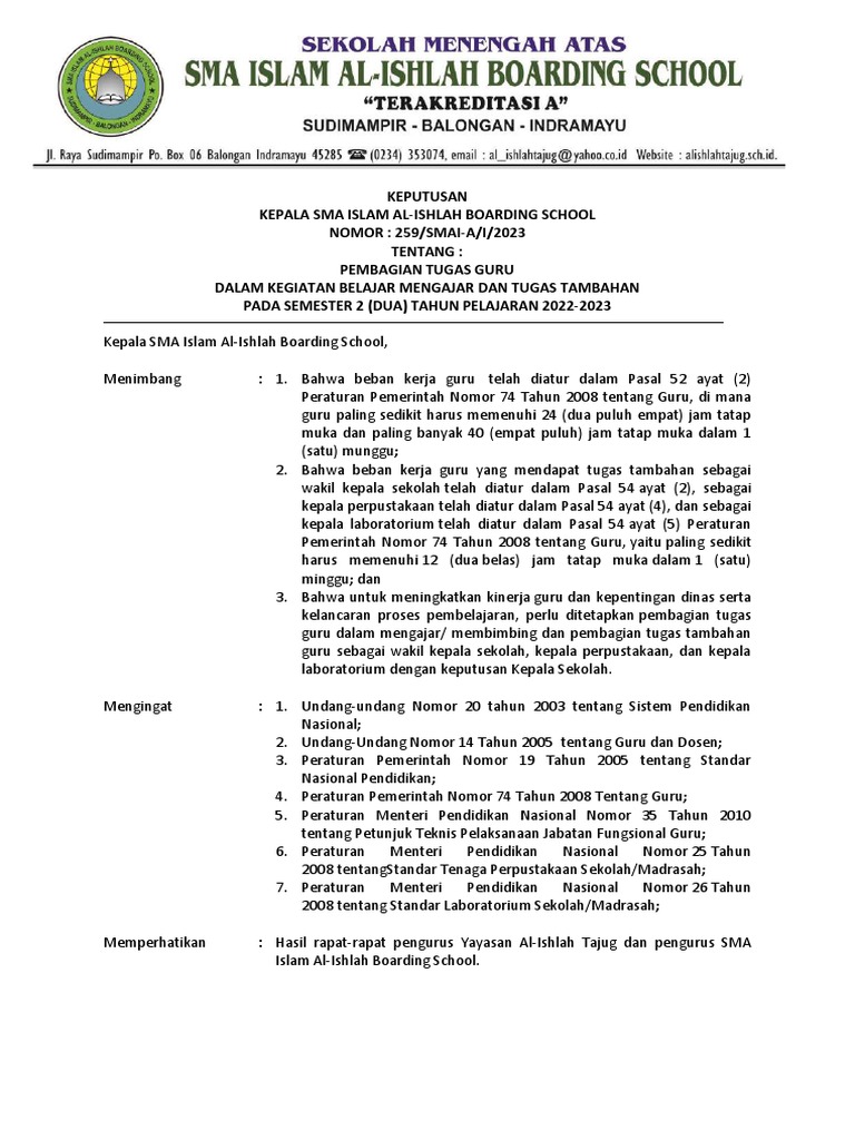 SK Pembagian Tugas KBM SMA 22-23 - Sem 2 (Dapodik) PDF | PDF