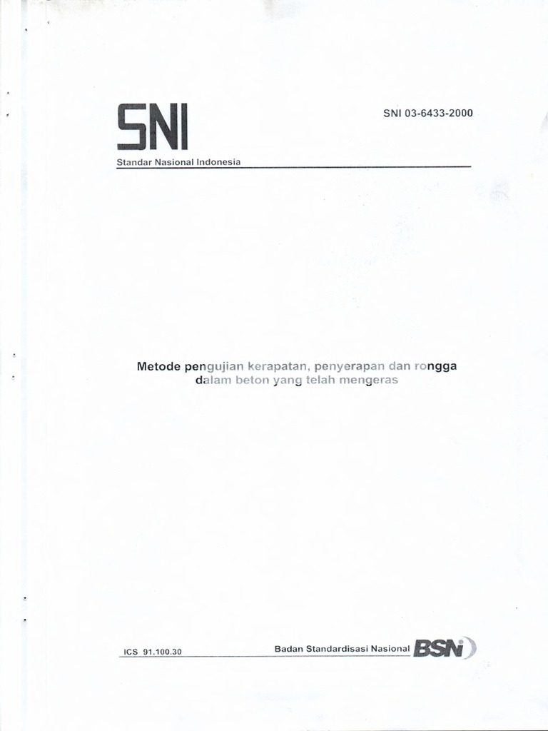 Sni 03-6433-2000 Metode Pengujian Kerapatan, Penyerapan & Rongga Dalam Beton Yg Mengeras | PDF