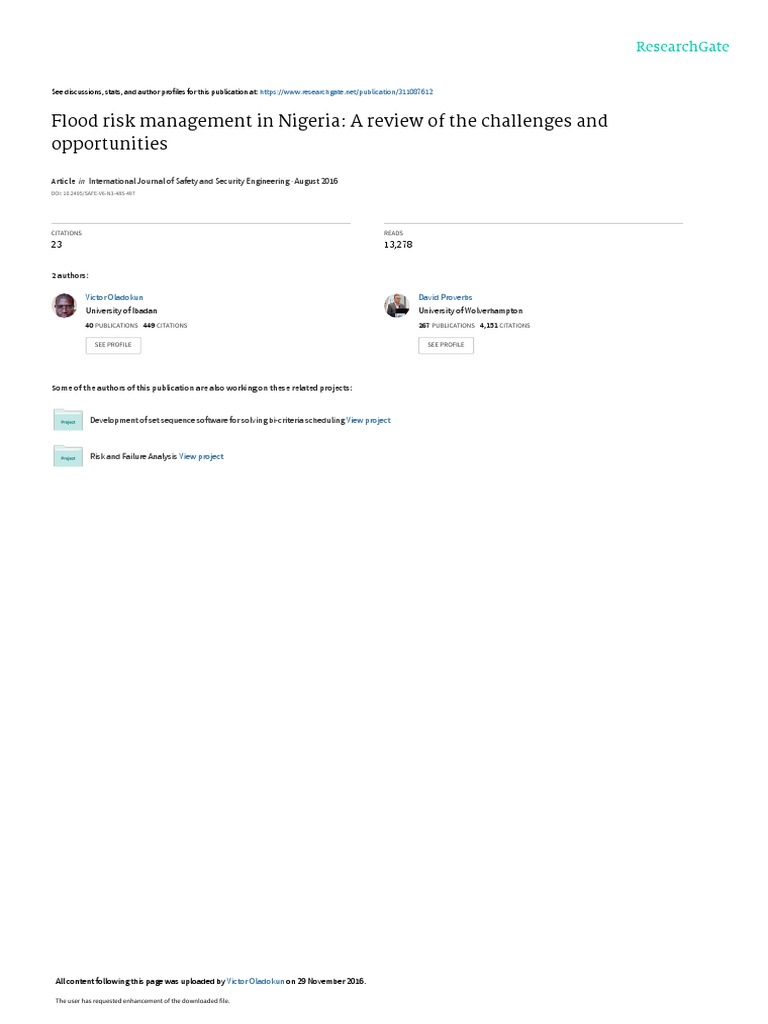 Flood Risk Management in Nigeria A Review of The Challenges and Opportunities | Download Free ...