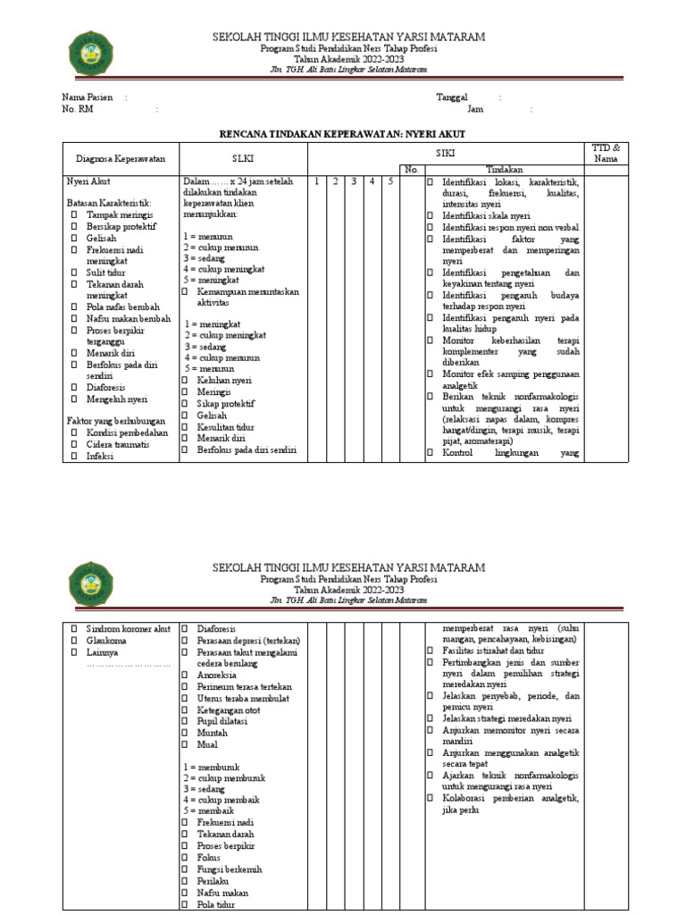 Rencana Keperawatan Nyeri Akut | PDF