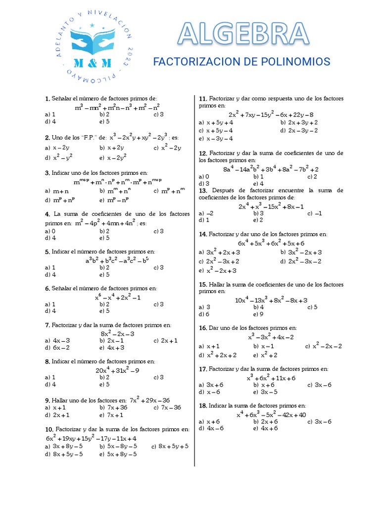 Algebra-Factorizacion de Polinomios PDF | PDF | Factorización | Matemáticas